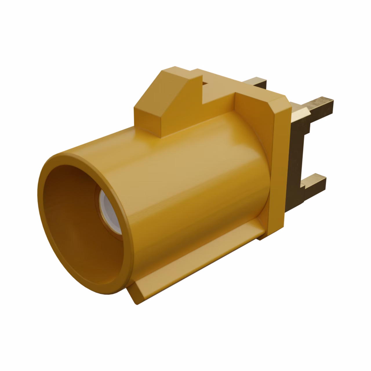 FAKRA Jack, Straight, PCB Receptacle, Through Hole, Brass Body, Gold (Au) Plated, Keying Code K, Curry Yellow, 50 Ohms for sale