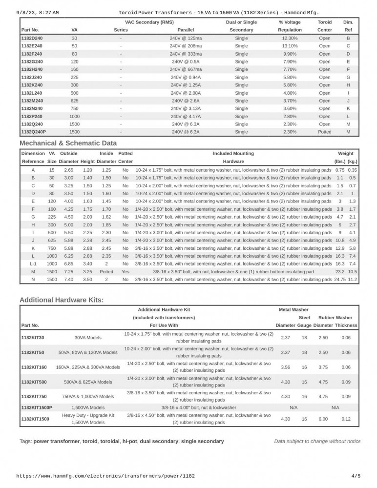 Hammond 1182 series document page 4