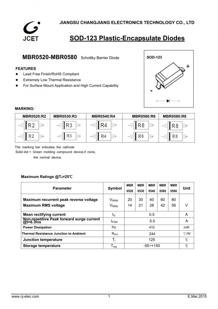 MBR0520 datasheet page 1