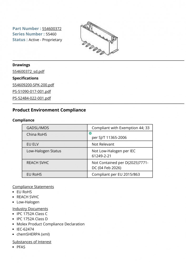 MOLEX 554600372 technical document preview, page 1