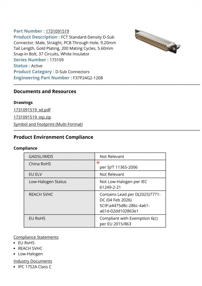 Technical drawing preview 1 for MOLEX 1731091519