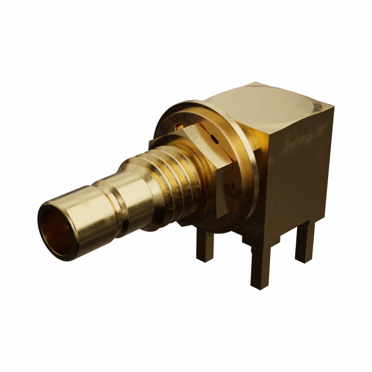 SMB Jack, Right-Angle, Bulkhead Receptacle, PCB, Through Hole, Air Dielectric, Brass Body, Gold (Au) Plated, Tray, 75 Ohms for sale