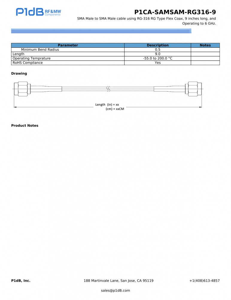 P1CA-SAMSAM-RG316-9 technical document image 2