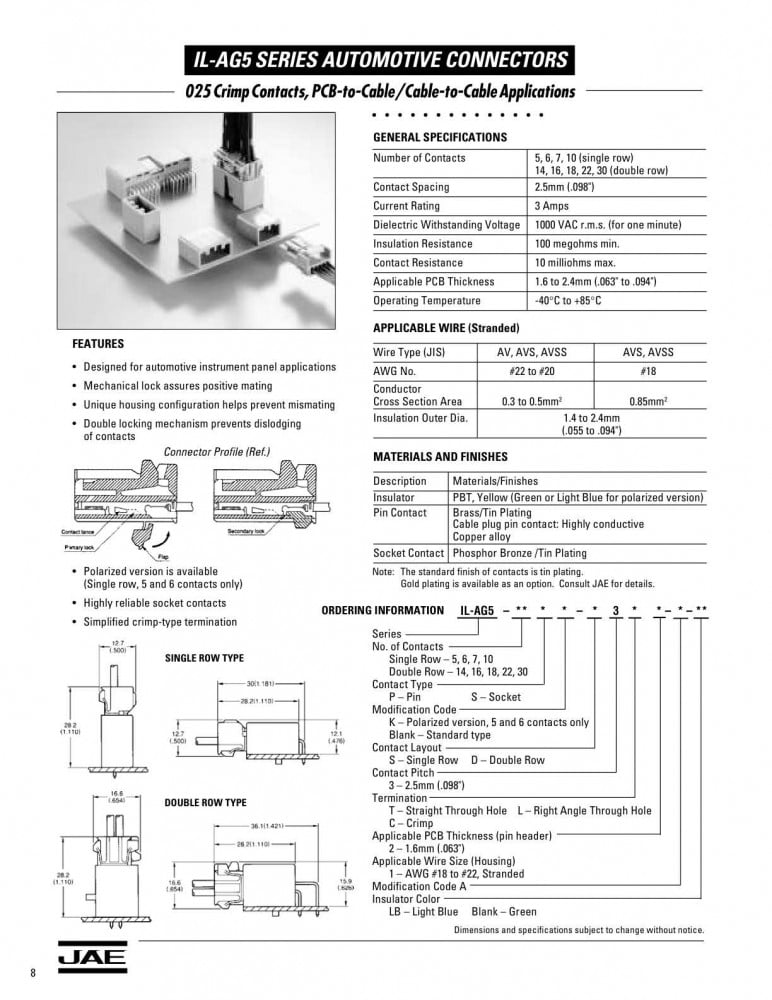 JAE IL-AG5 series datasheet page 1