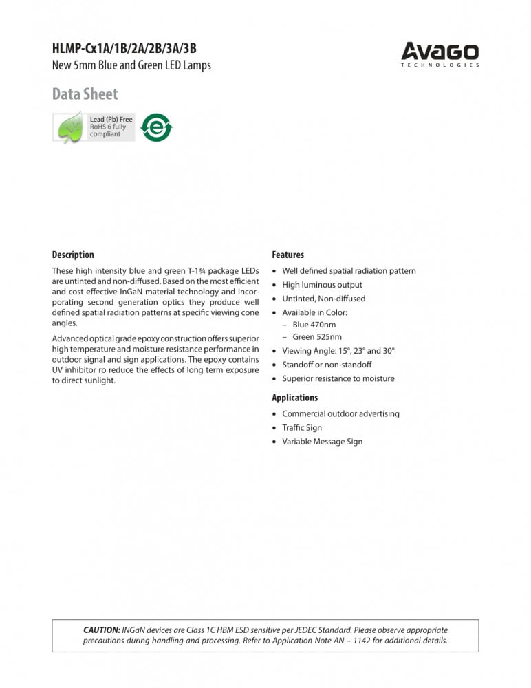 HLMP-CM3A-Z10DD datasheet page 1