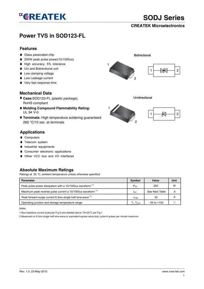CREATEK SODJ series datasheet page 1