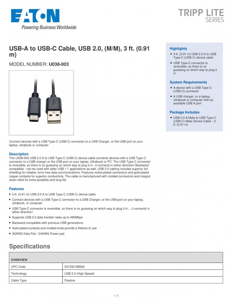 U038-003 technical document page 1
