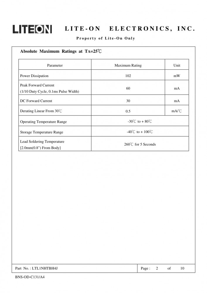 LTL1NHTBH4J datasheet page 3