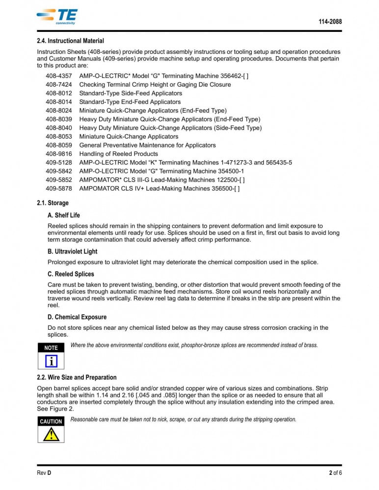TE Connectivity open-barrel splice specification page 2
