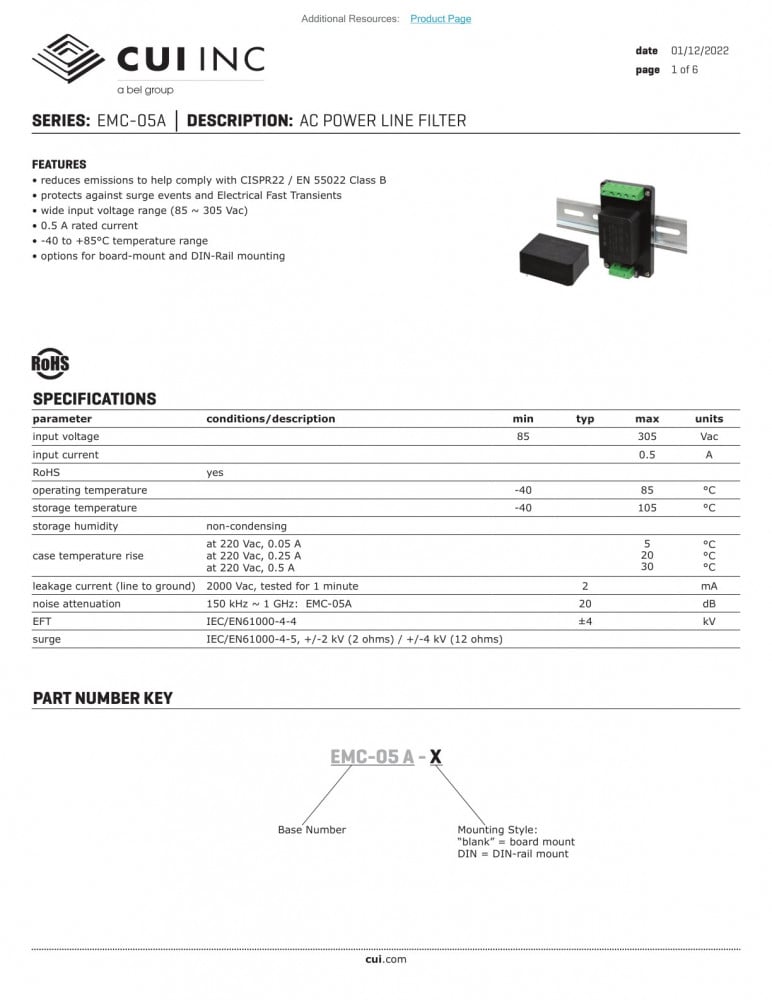 EMC-05A datasheet page 1