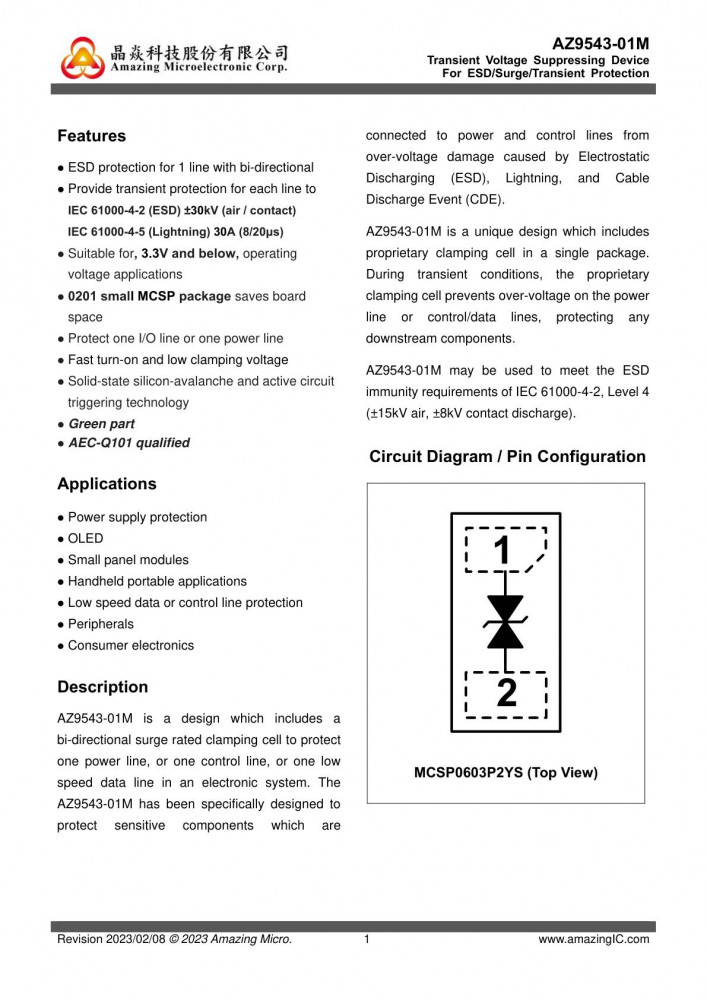 AZ9543-01M datasheet page 1