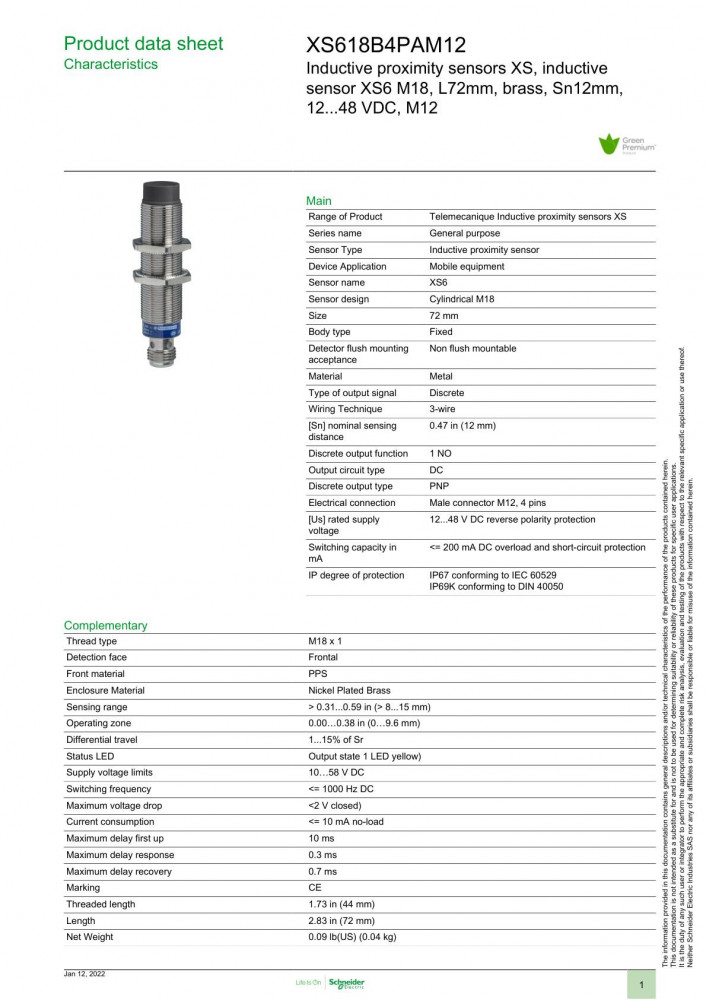 XS618B4PAM12 technical document page 1