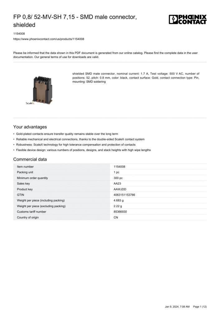 Phoenix Contact 1154008 technical document page 1