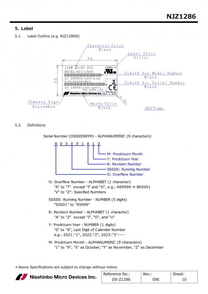 NJZ1286 label information page