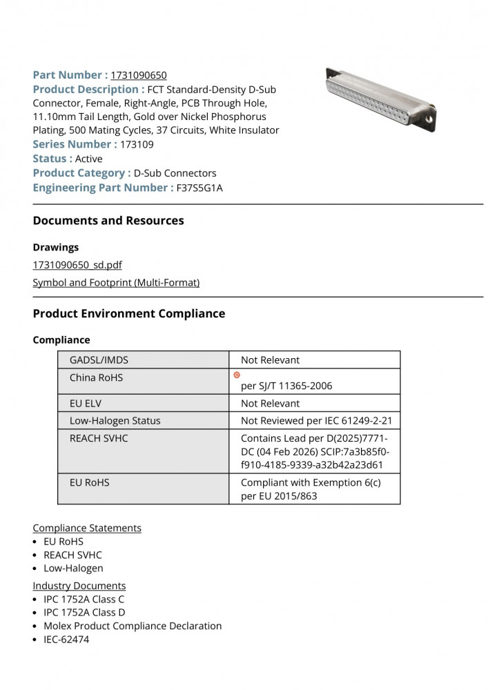 MOLEX 1731090650 technical drawing page 1