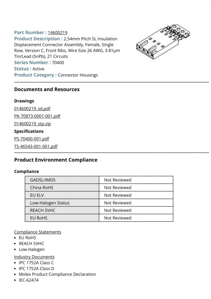 MOLEX SL connector system specification page image 1