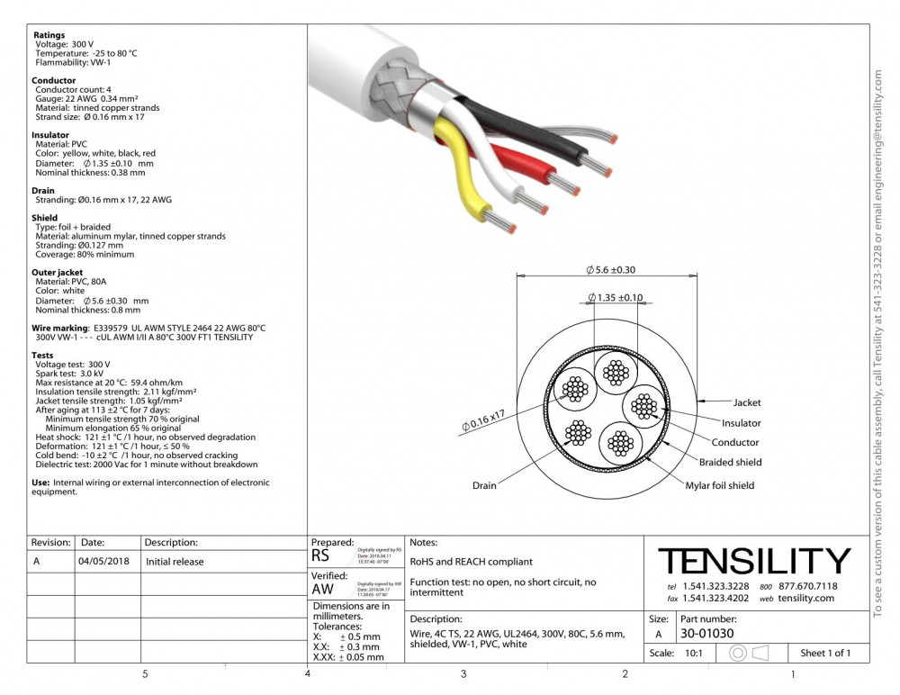 Tensility International 30-01030 cable product drawing
