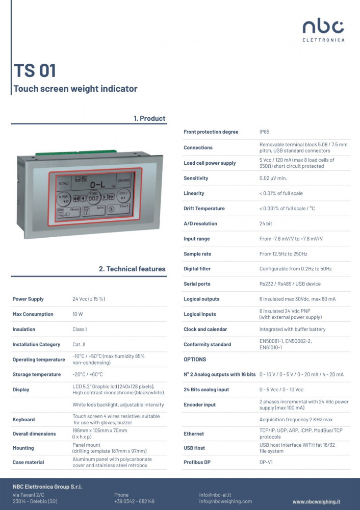 TS 01 product documentation page 1
