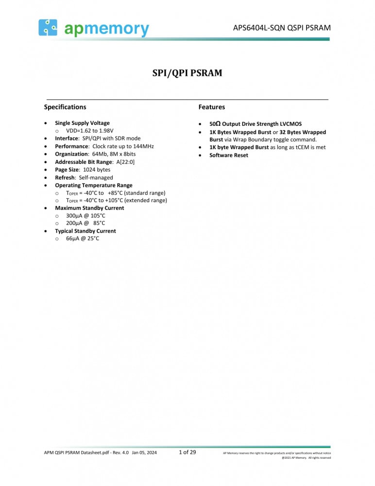 APS6404L-SQN-SN datasheet page 1