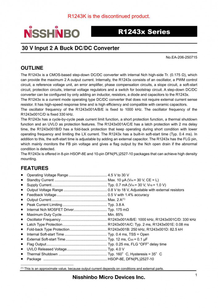 R1243x datasheet page 1
