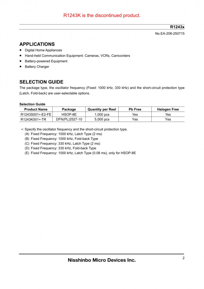R1243x datasheet page 2
