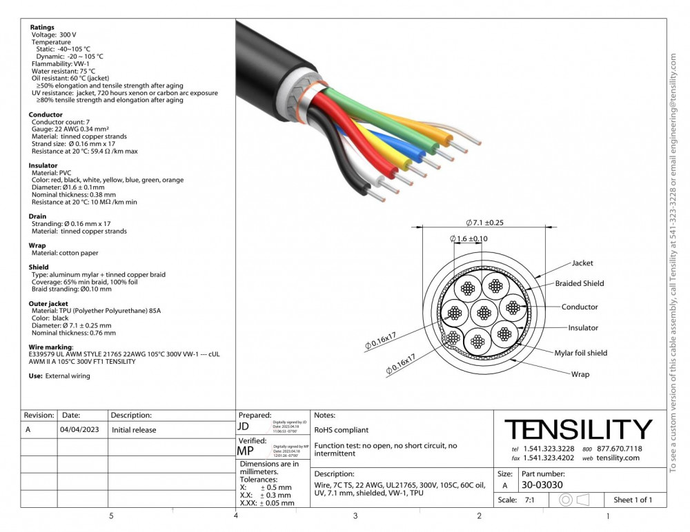 Tensility 30-03030 cable product drawing