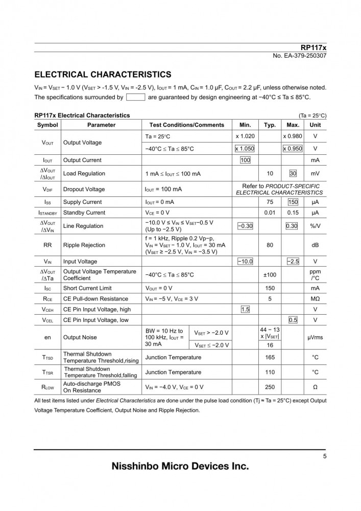 RP117x datasheet page 5