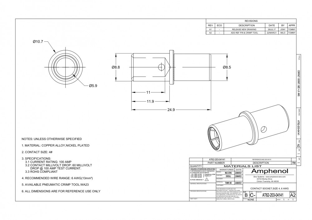 Amphenol AT62-203-04141 technical drawing