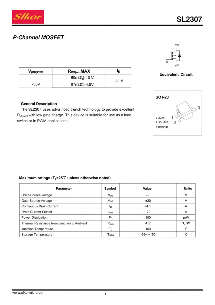 SL2307 datasheet page 1