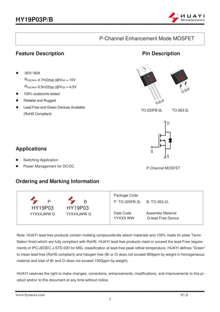 HY19P03B datasheet page 1