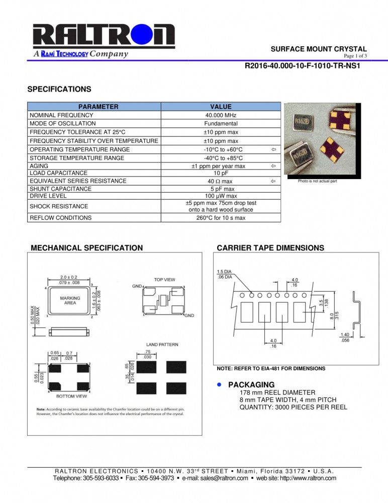 Raltron R2016 datasheet page 1
