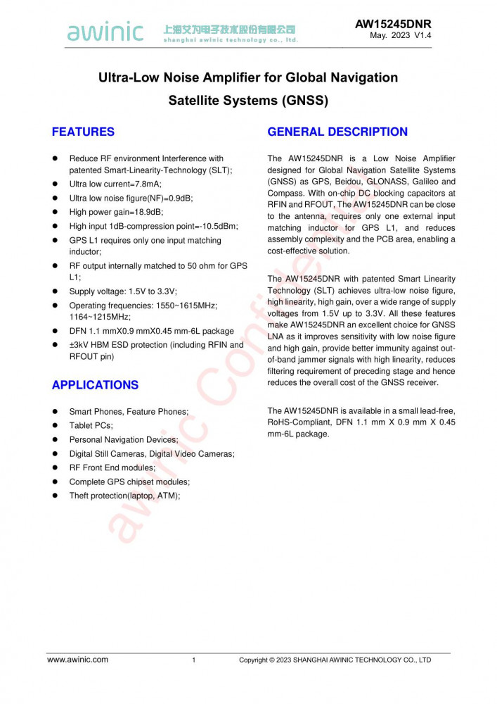 AW15245DNR datasheet page 1