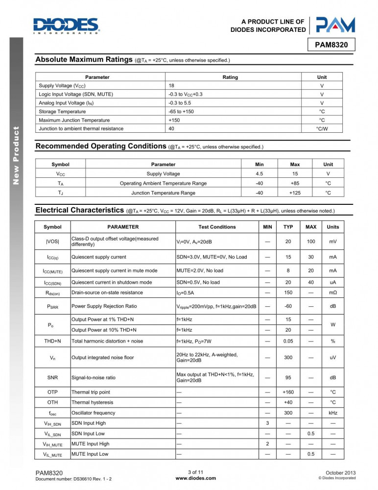 PAM8320RDR datasheet page 3