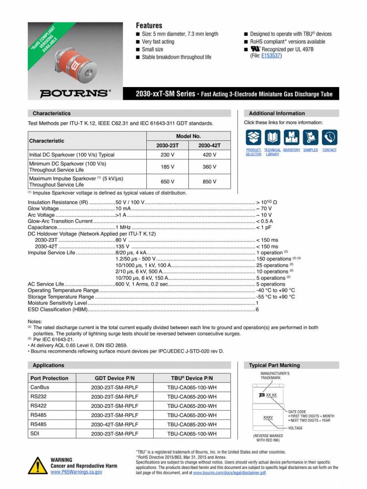 BOURNS 2030 series datasheet page 1