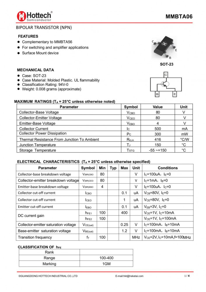 MMBTA06 datasheet page 1