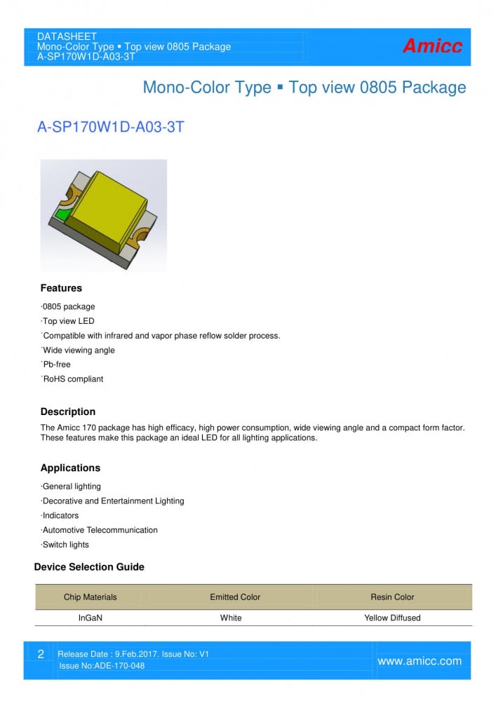 A-SP170W1D-A03-3T datasheet page 2