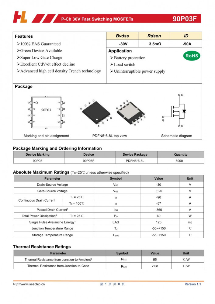 90P03F datasheet page 1