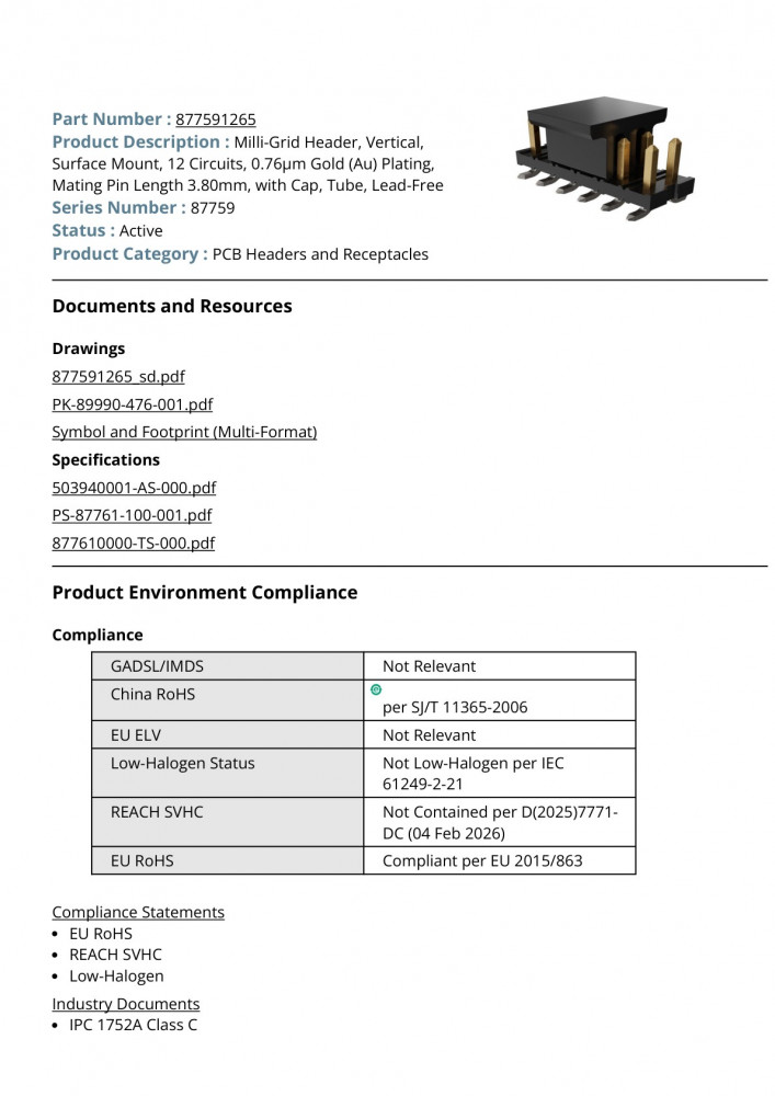 MOLEX 877591265 technical document preview, page 1