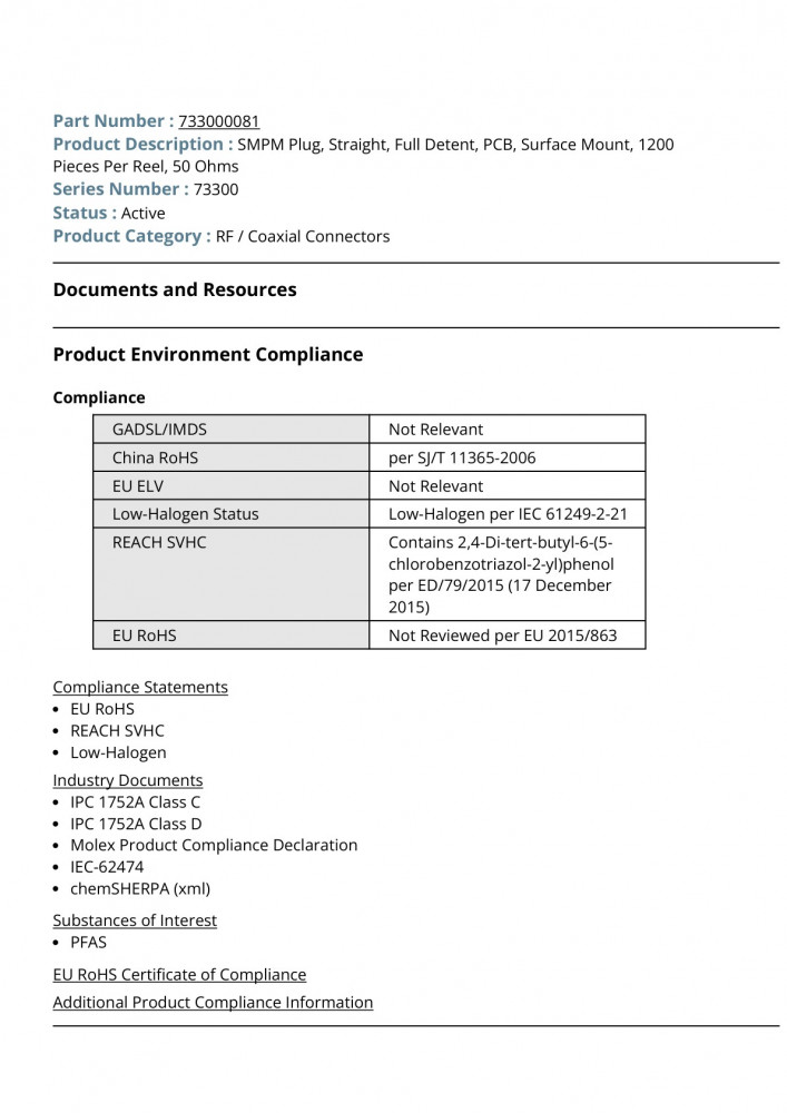 MOLEX 733000081 document image, page 1