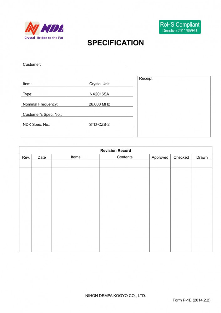 NDK NX2016SA specification page 1