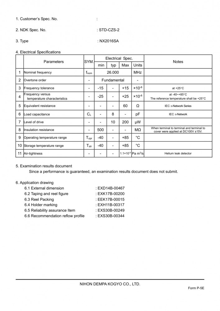 NDK NX2016SA specification page 2