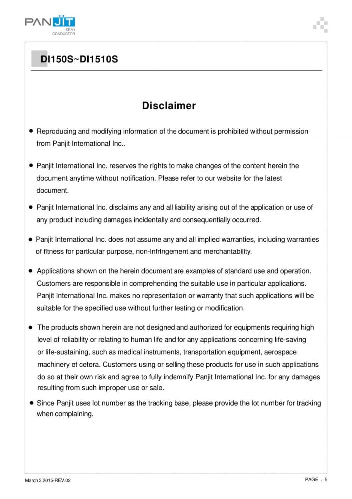 PANJIT DI1510S datasheet page 5