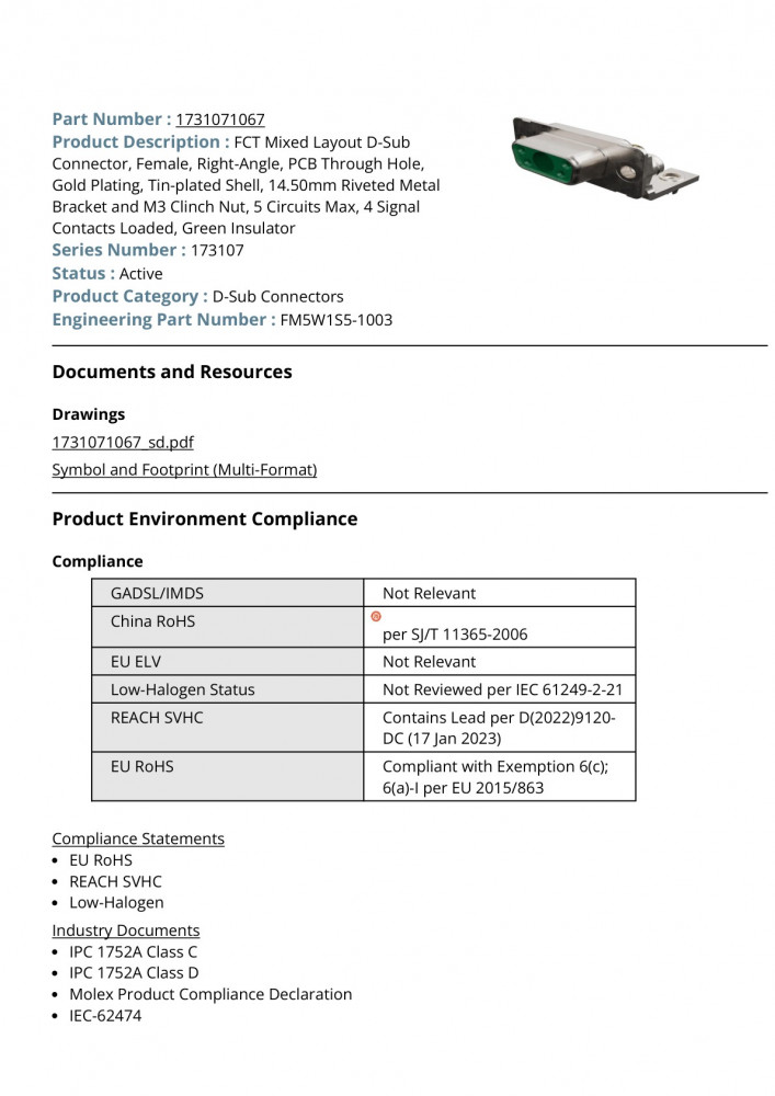 MOLEX 1731071067 drawing preview, page 1