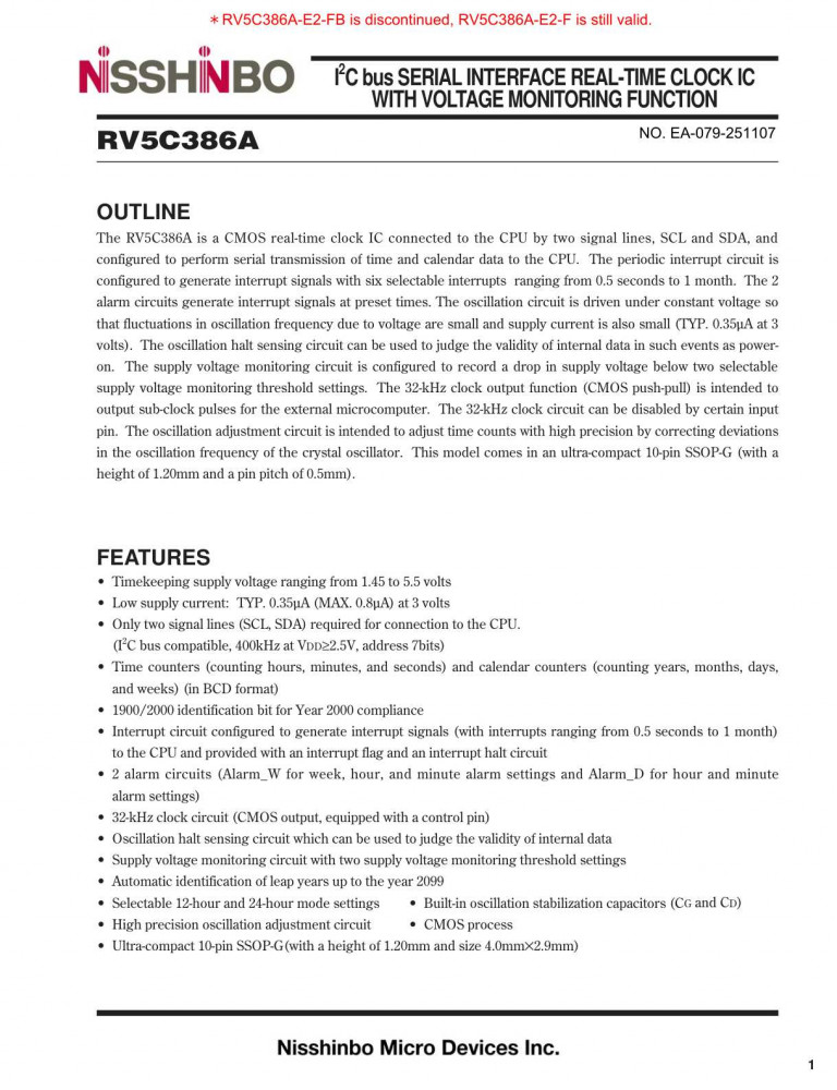 RV5C386A technical document page 1