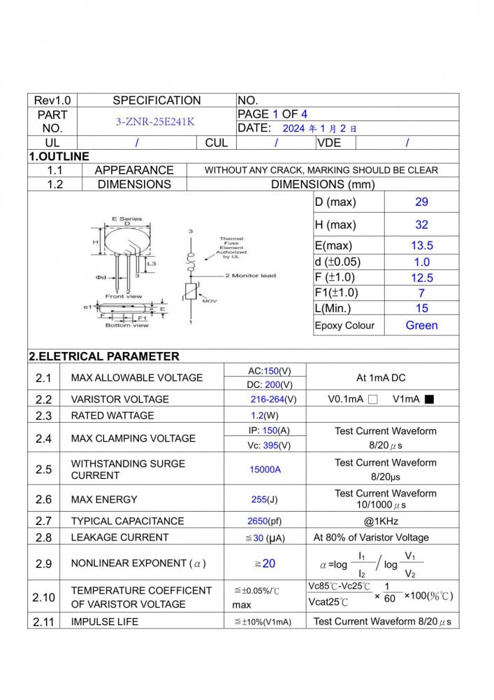 3-ZNR-25E241K datasheet page 2