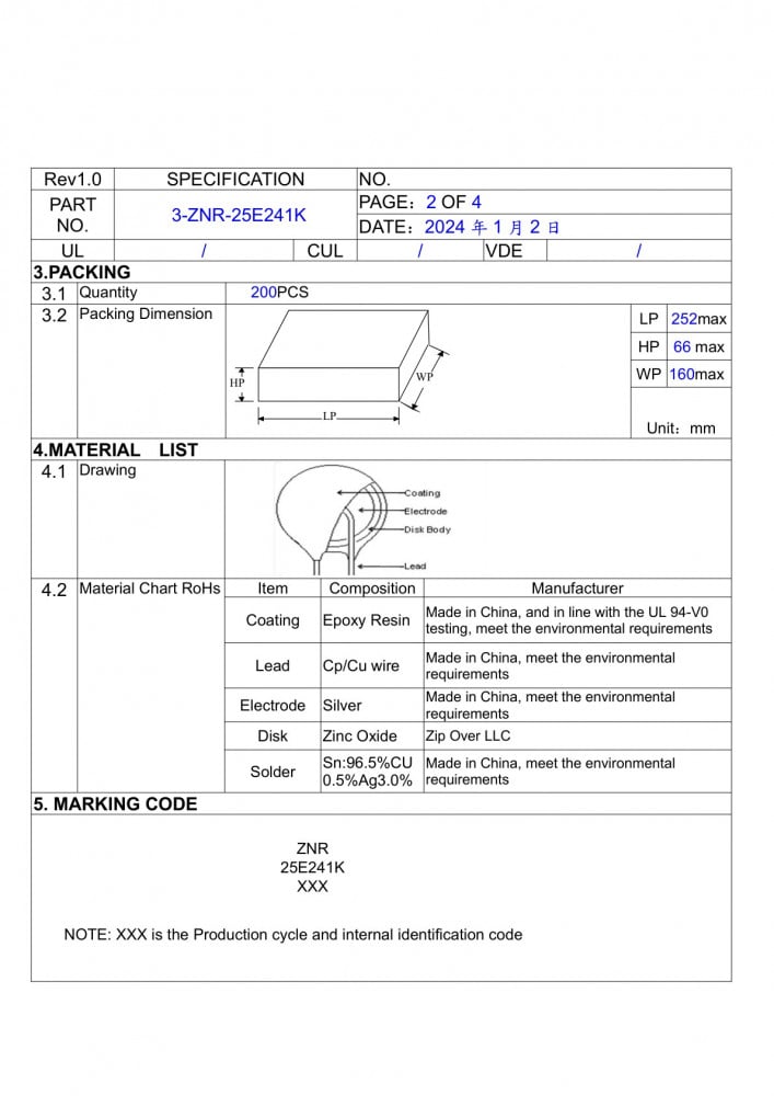 3-ZNR-25E241K datasheet page 3