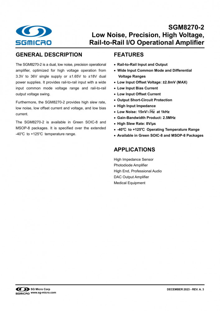 SGM8270-2 datasheet page 1