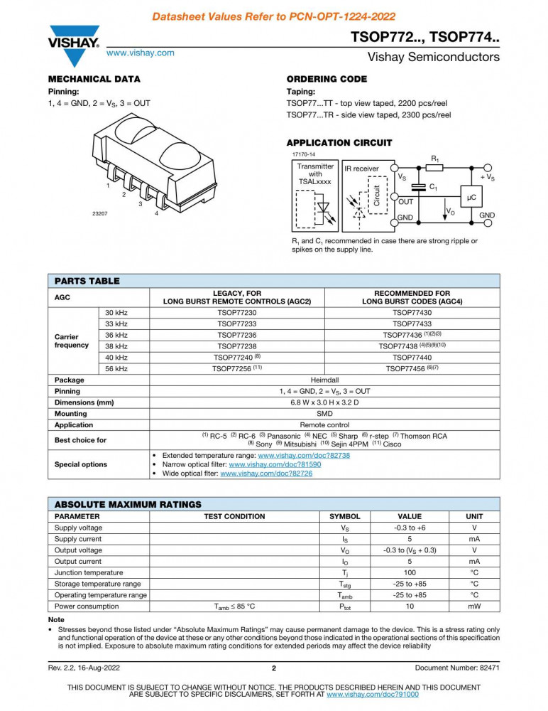 TSOP77236TT datasheet page 2