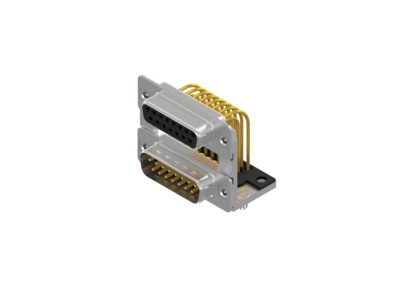 D-SUB Dual Port • Dual port 15-pos. /15-pos. • Dual port socket upper / Plug bottom • Solder pin angled .750