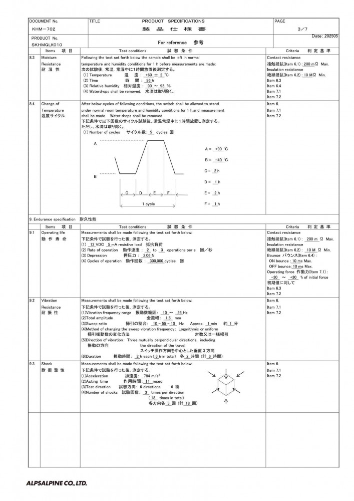 SKHMQLK010 product specification, page 3